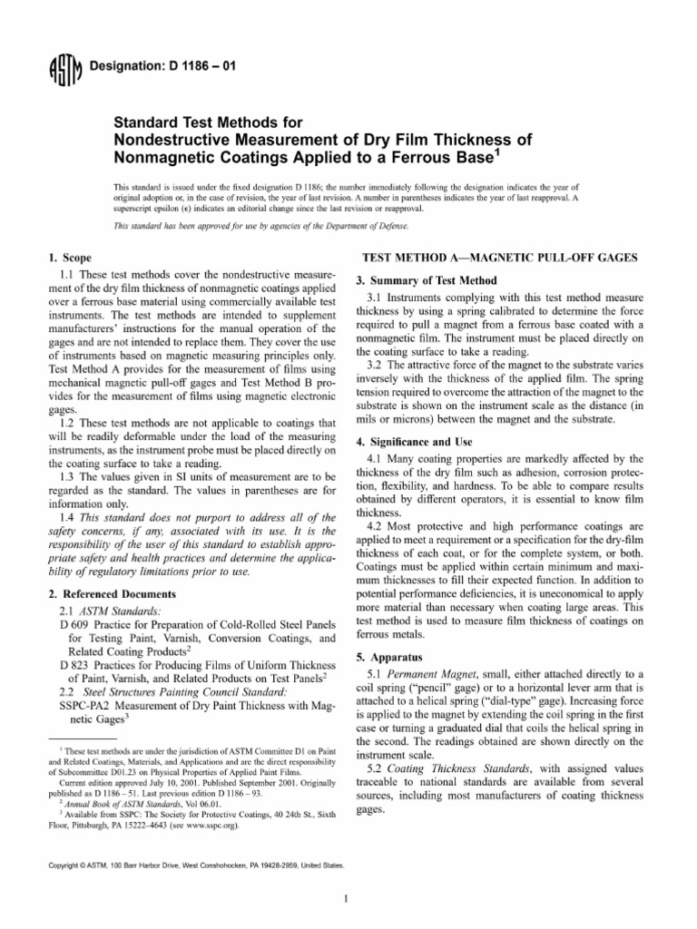 Astm D1186 - 2001 | PDF