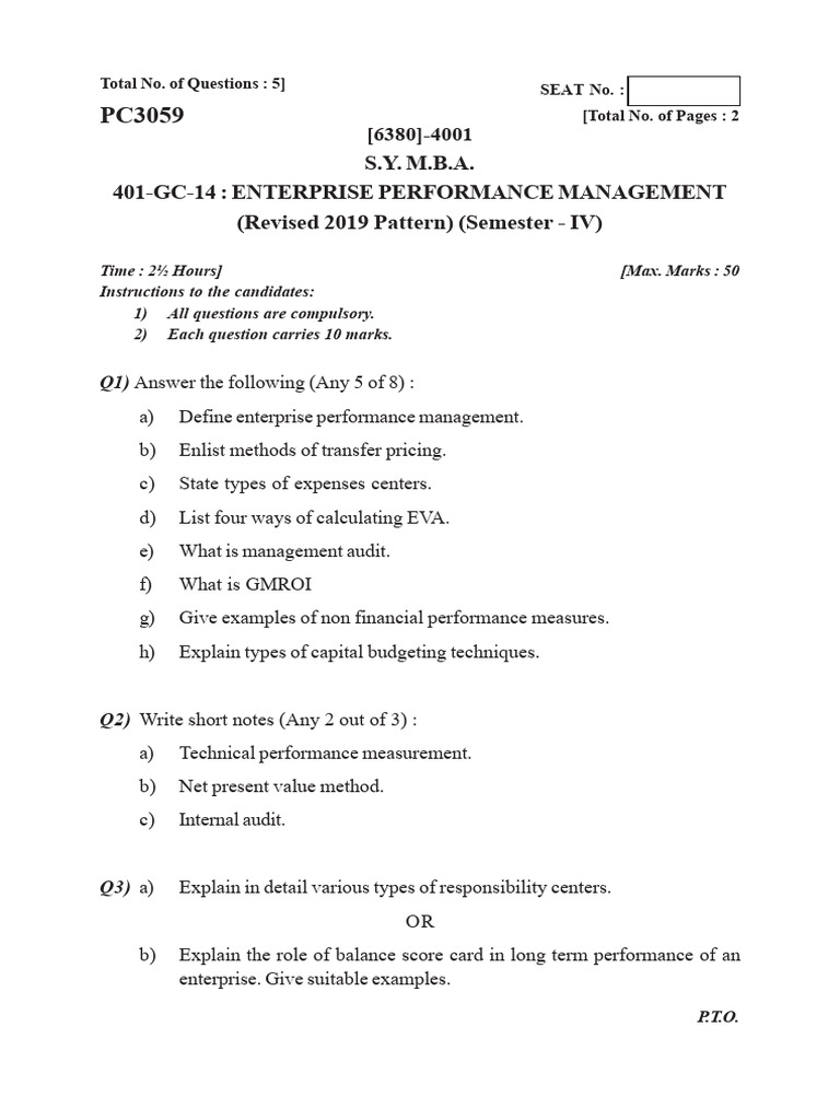 MBA 2019 Revised Pattern Question Paper | PDF | Corporate Social ...