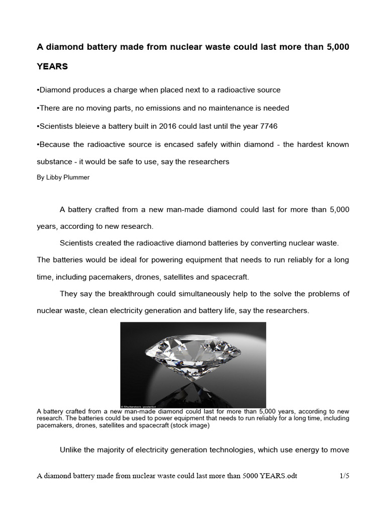A Diamond Battery Made From Nuclear Waste Could Last More Than 5000 ...