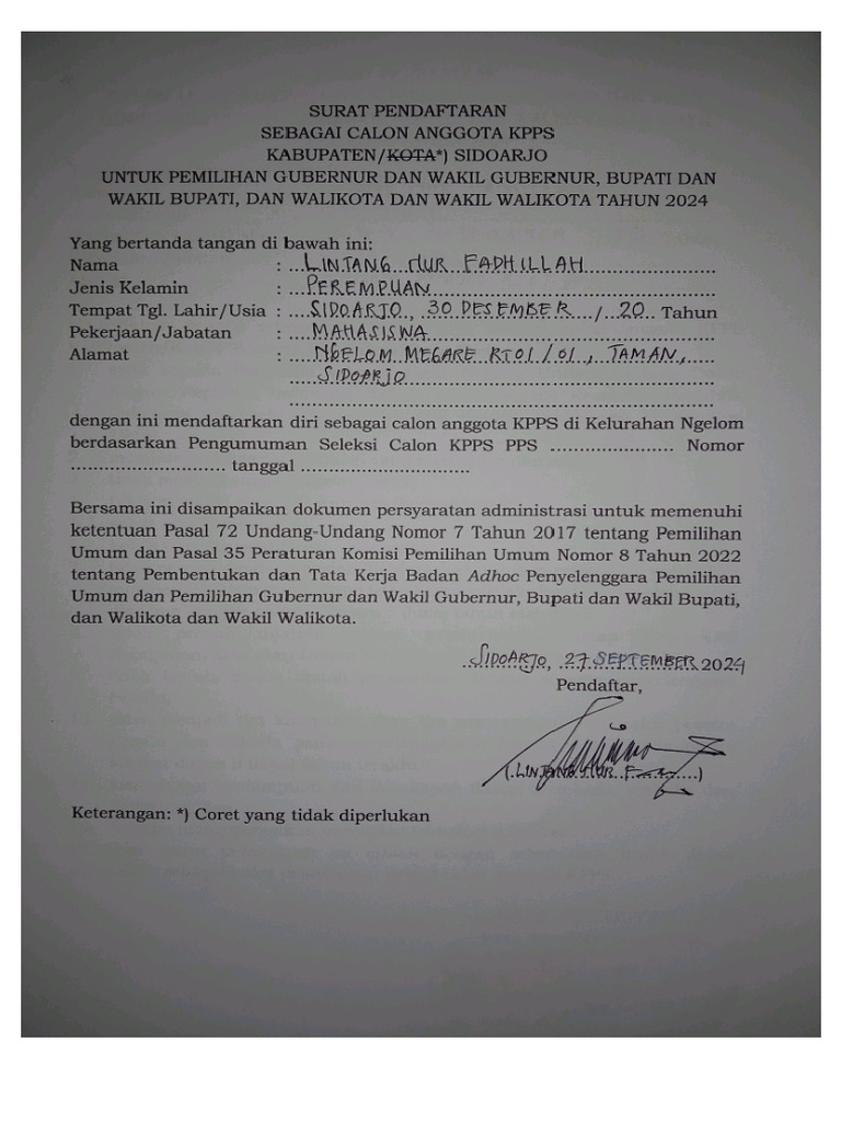 surat pendaftaran kpps | PDF