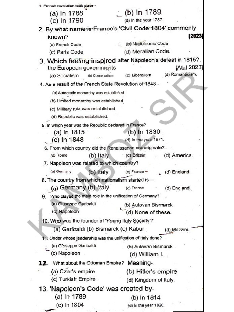 SST Class-10 MCQ - Watermark | PDF