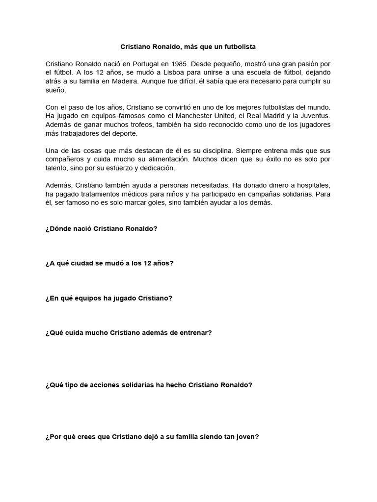 Comprensión Lectora CR7 | PDF