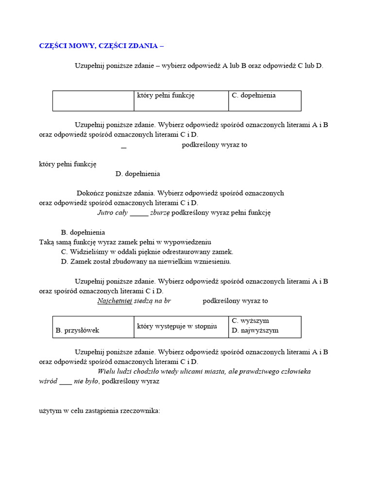 Czesci Mowy Czesci Zdania | PDF