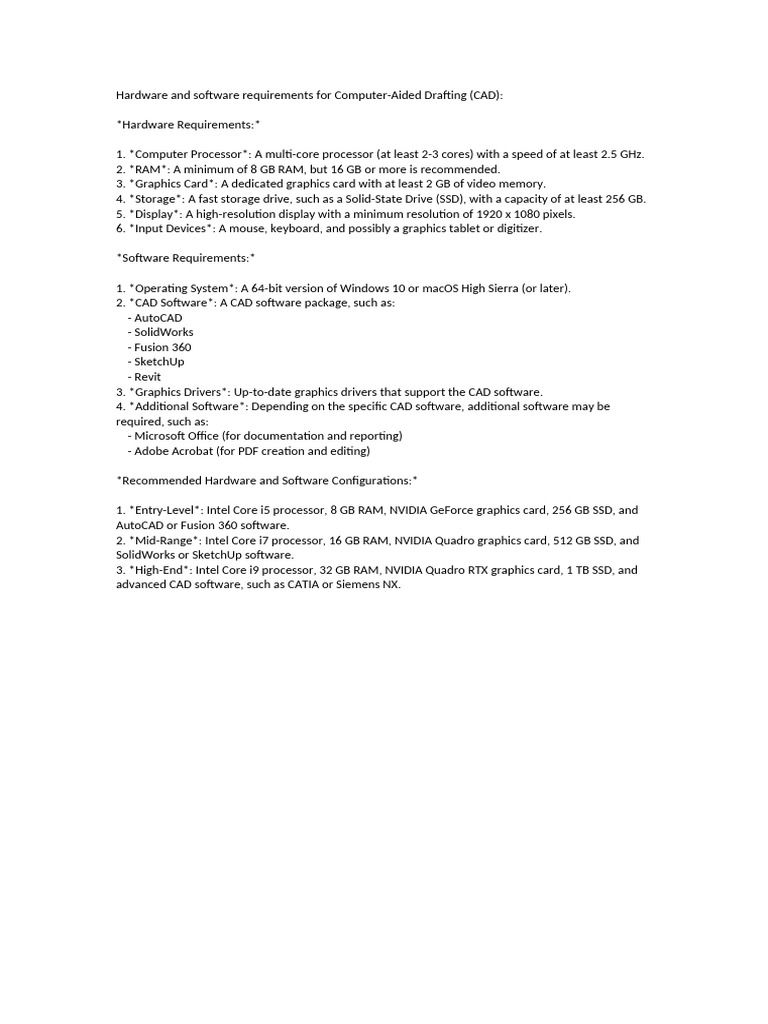 CAD Hardware and Software Requirements | PDF