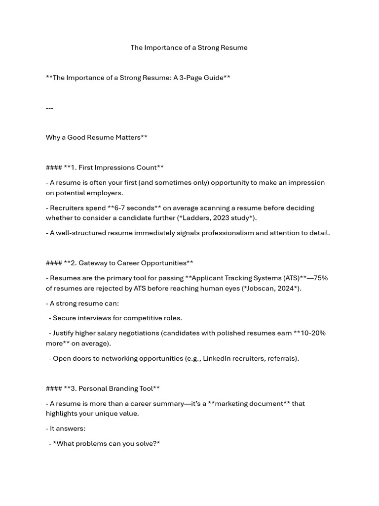 The Importance of A Strong Resume | PDF | Résumé | Recruitment