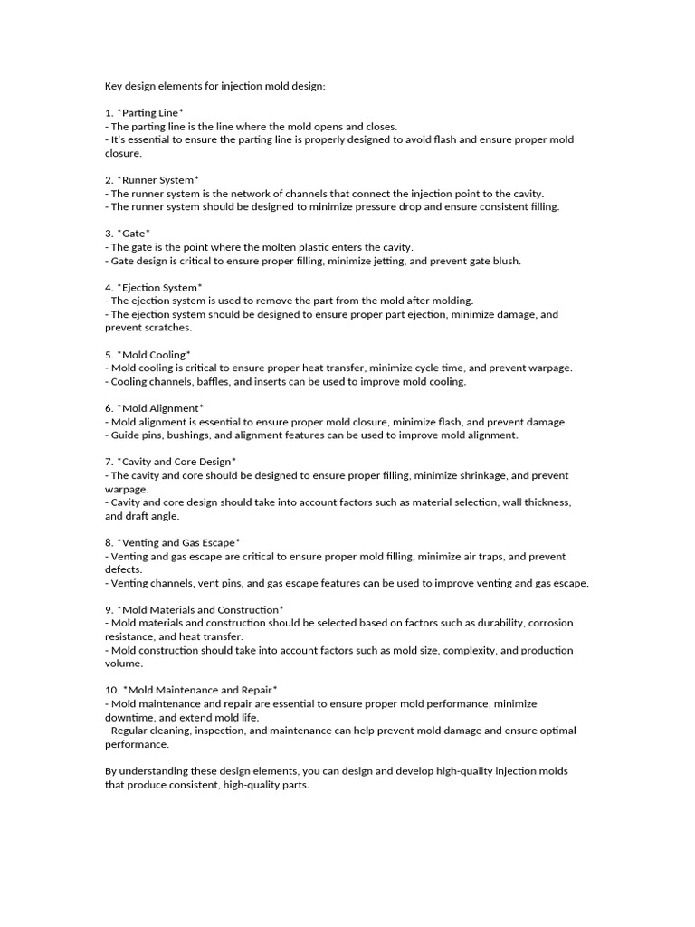 Key Design Elements For Injection Mold Design | PDF