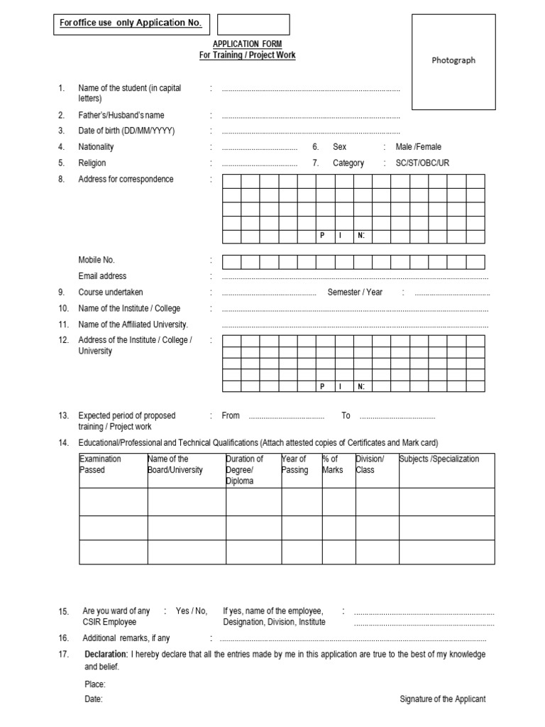 Application From - For Training | PDF | Educational Stages | Qualifications
