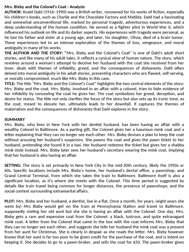 Mrs Bixby and The Colonel's Coat Analysis | PDF | Deception