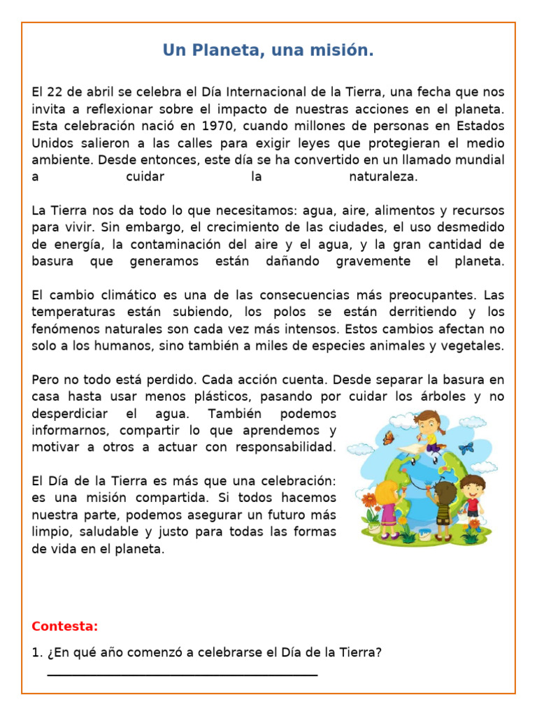 Ficha Comprension Dia de La Tierra | PDF | Biología Celular) | Organismos