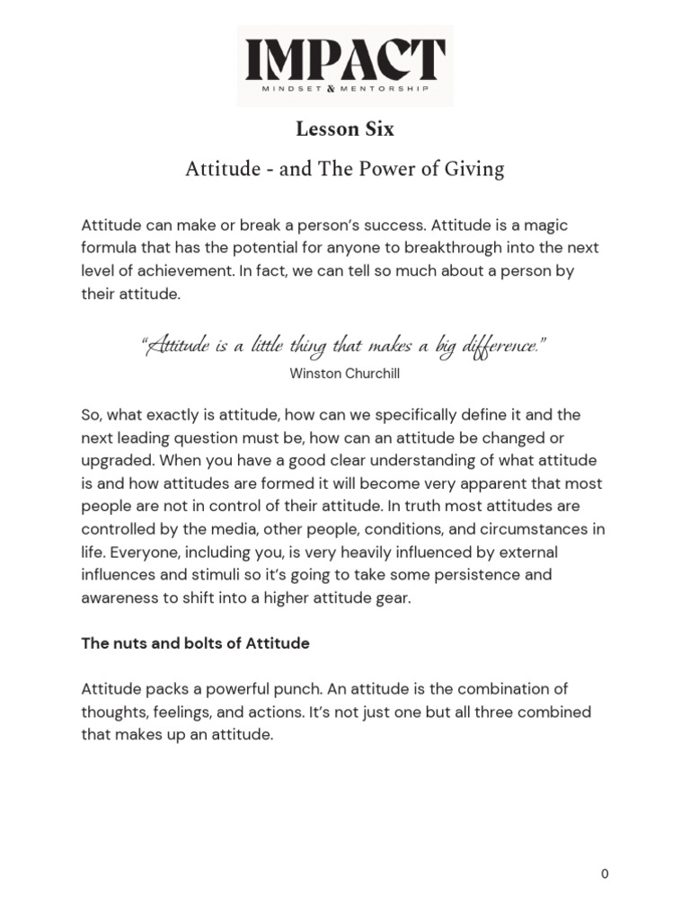 Lesson 6 - Attitude and The Power of Giving | PDF | Mind | Thought