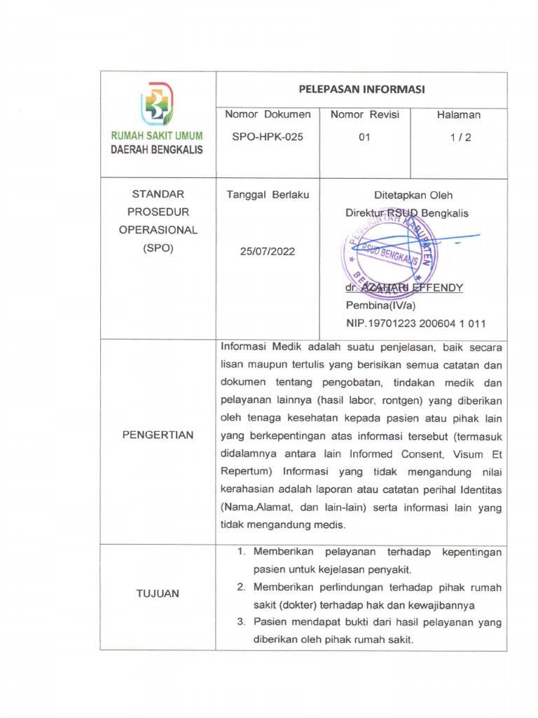 SPO Pelepasan Informasi | PDF