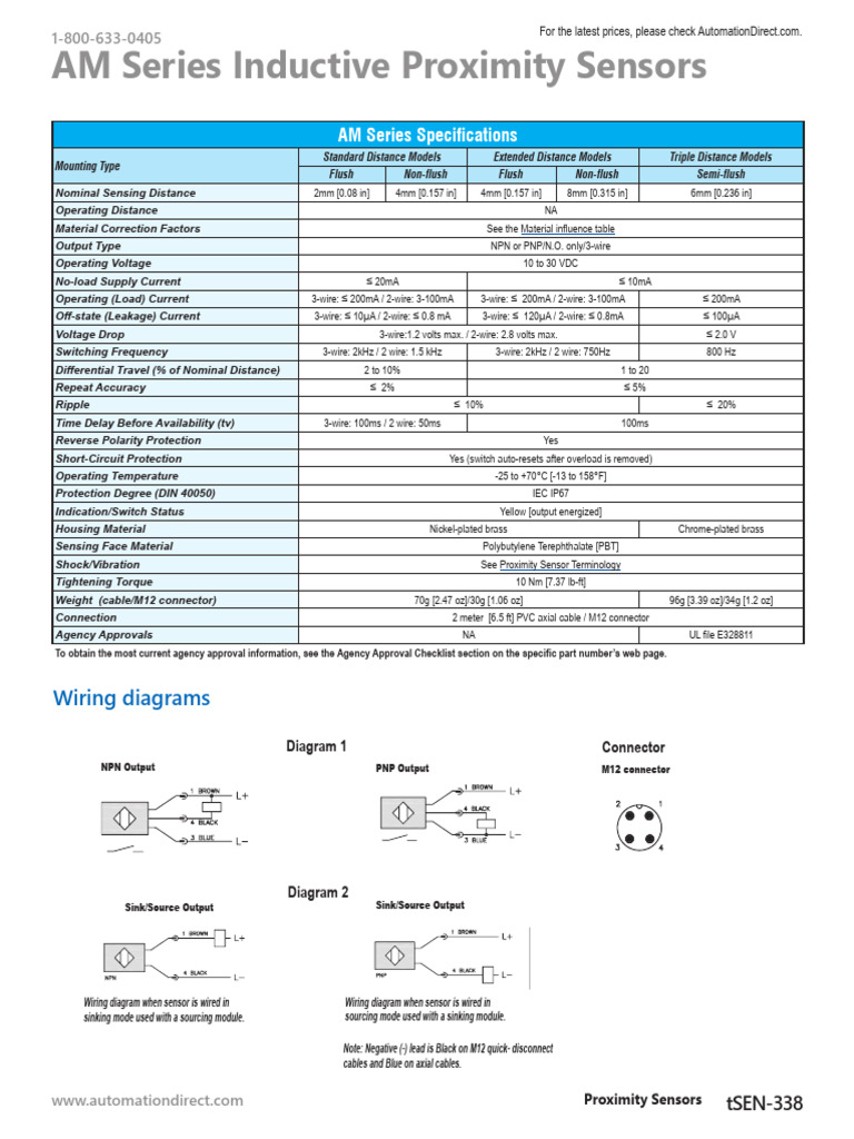 AM Series Proximity Sensor Specs | PDF | Electrical Connector ...