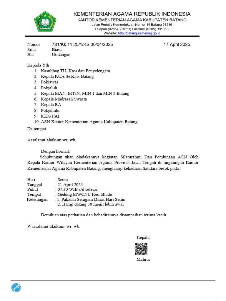 Undangan Silaturahmi Dan Pembinaan Asn | PDF