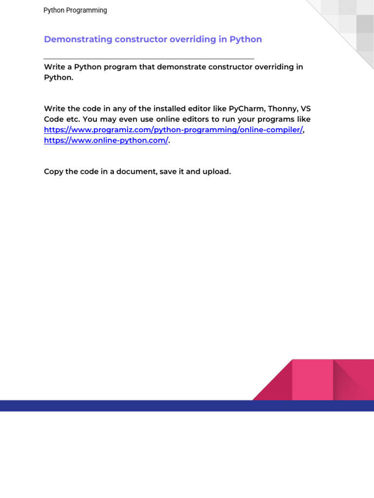 Constructor Overriding in Python | PDF