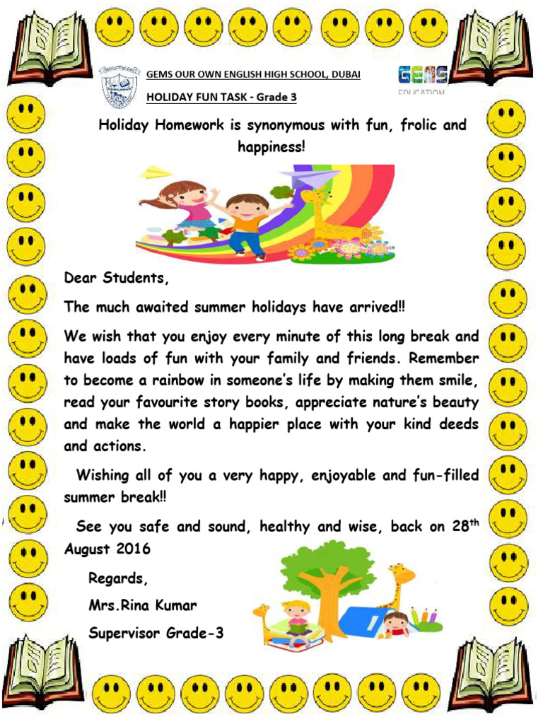 Grade 3 Summer Holiday Tasks | PDF