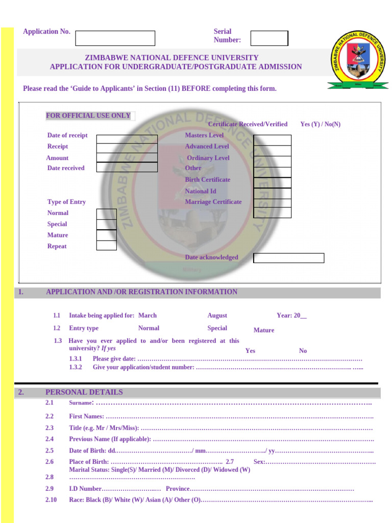 UndergraduatePostgraduate Application Form 2 | PDF | University And College Admission