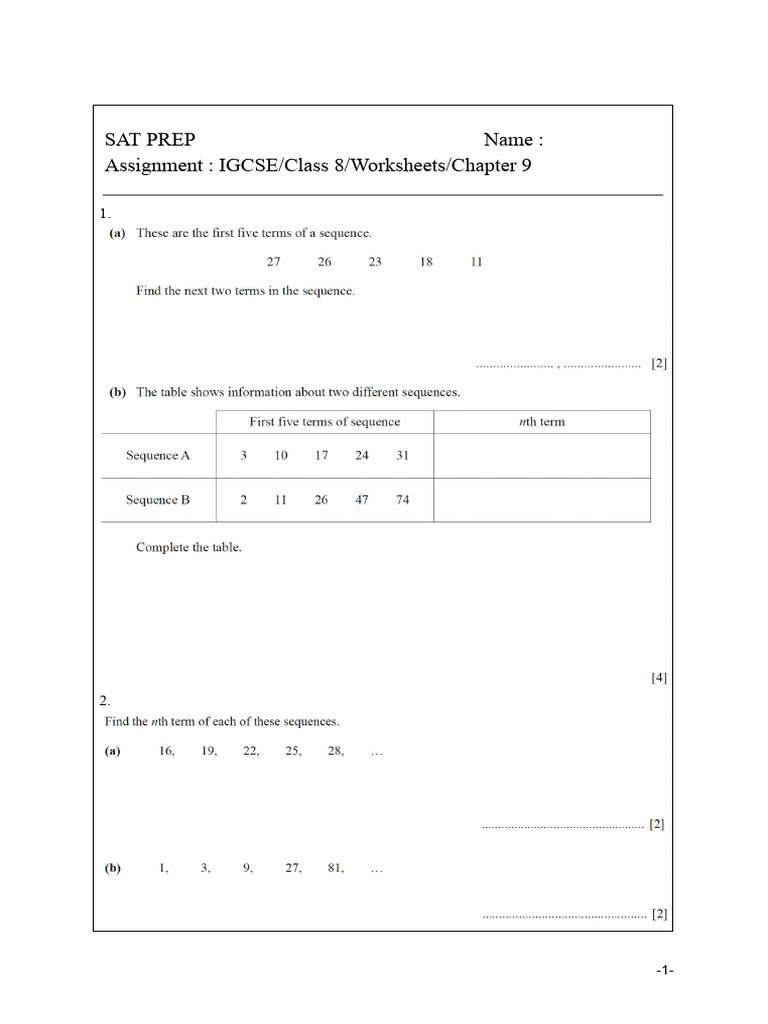 Assignment IGCSE_Class 8_Worksheets_Chapter 9(1) | PDF