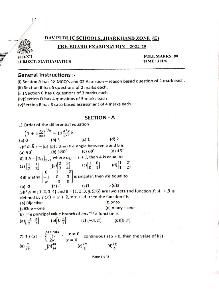 Pre Board Maths | PDF