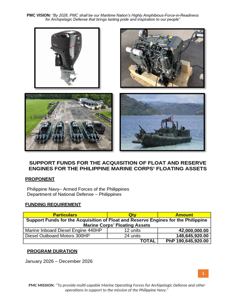 Acquisition of Float Engines For The Small Unit Riverine Craft (SURC) of PMC Floating Assets ...