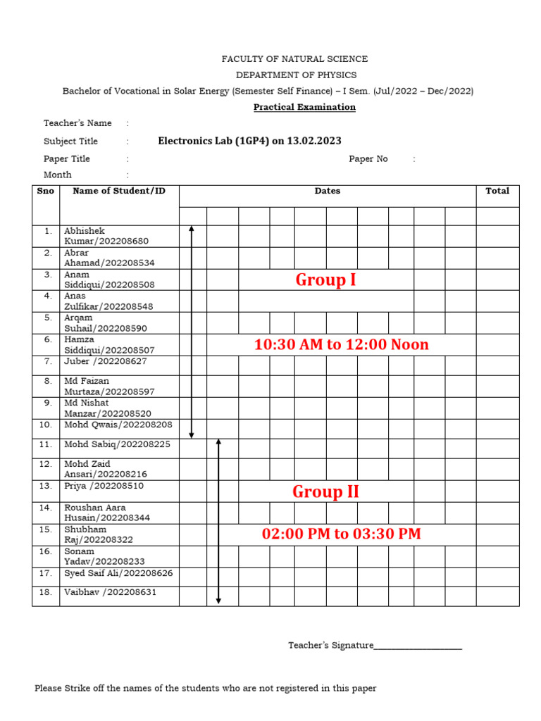 Groupwise Timing For Practical Exam | PDF