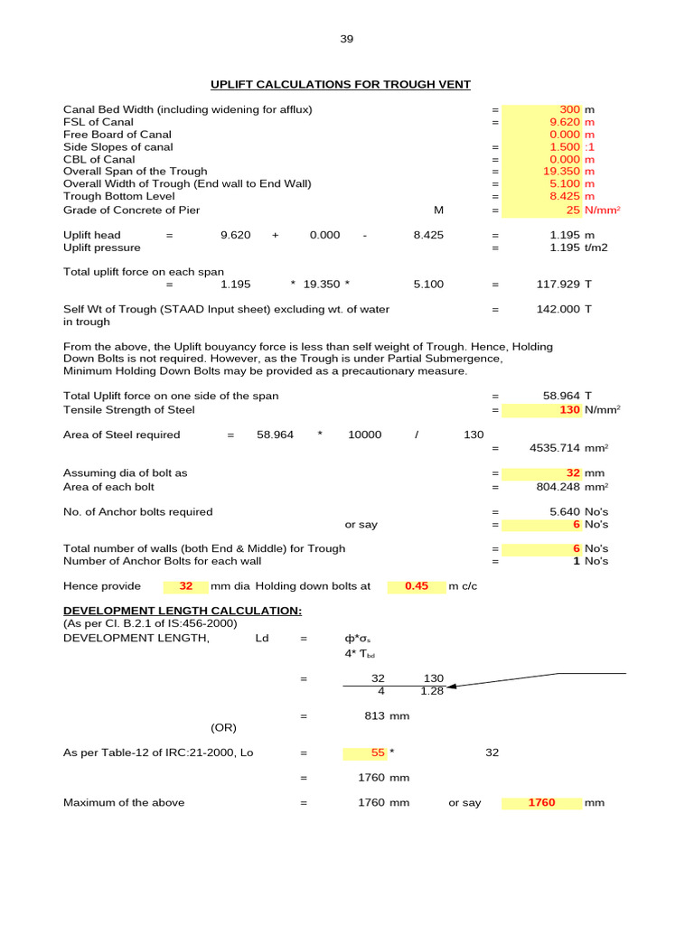 Uplift Calculations for Canal Trough | PDF | Civil Engineering ...