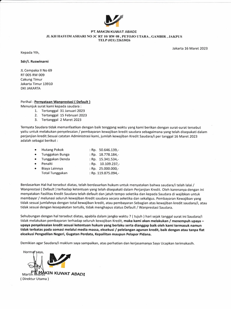 Surat Ke 5 Surat Somasi 4-Wanprestasi | PDF