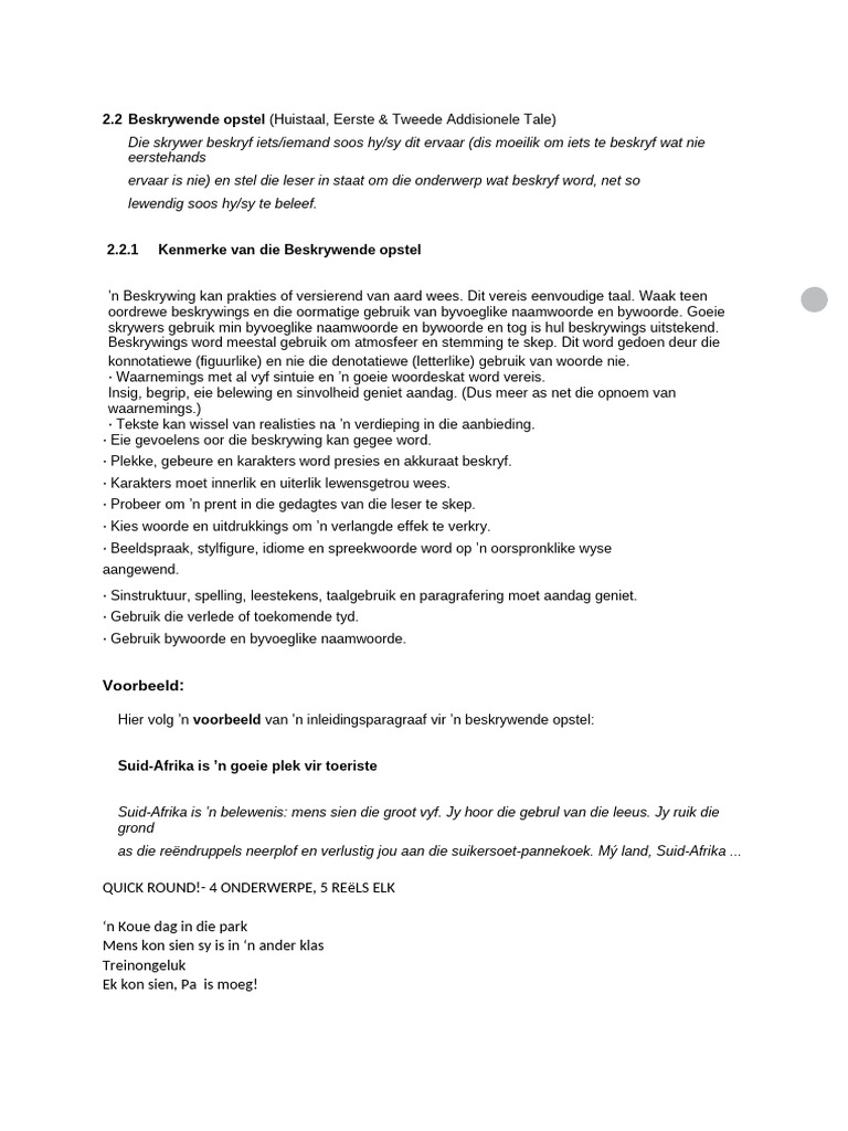 Beskrywende Opstel | PDF