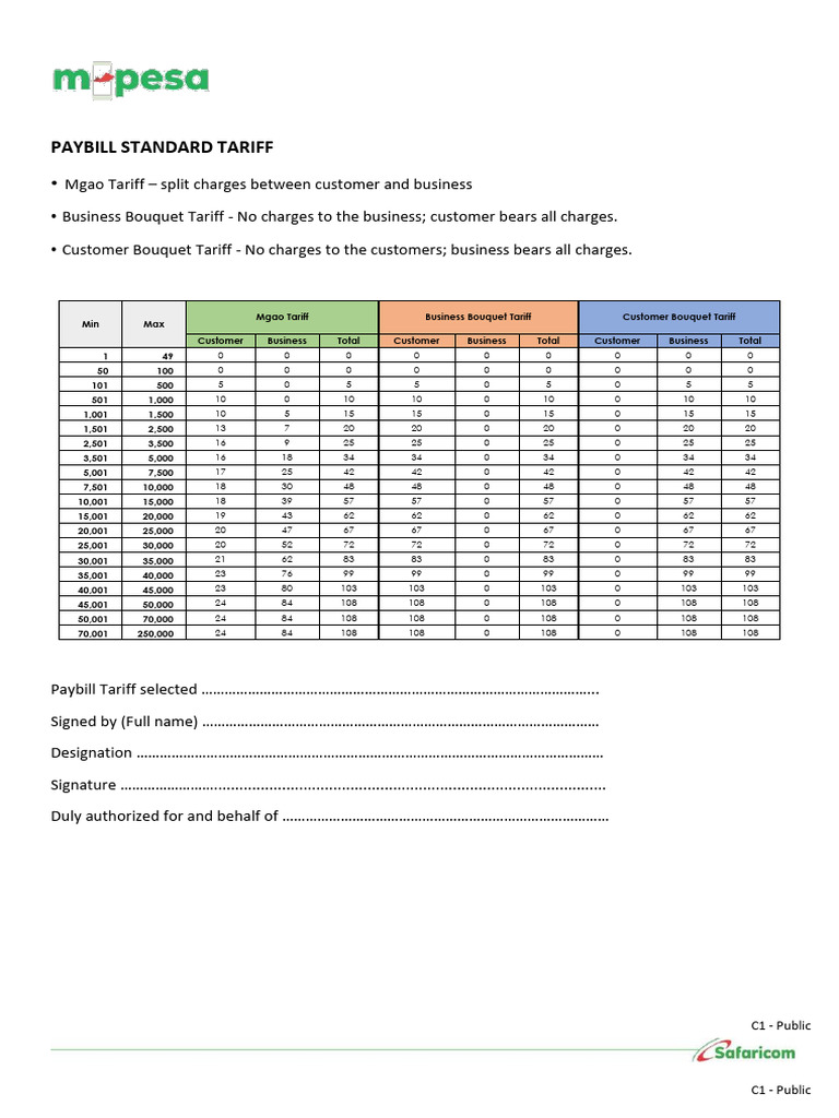Paybill Standard Tariff | PDF