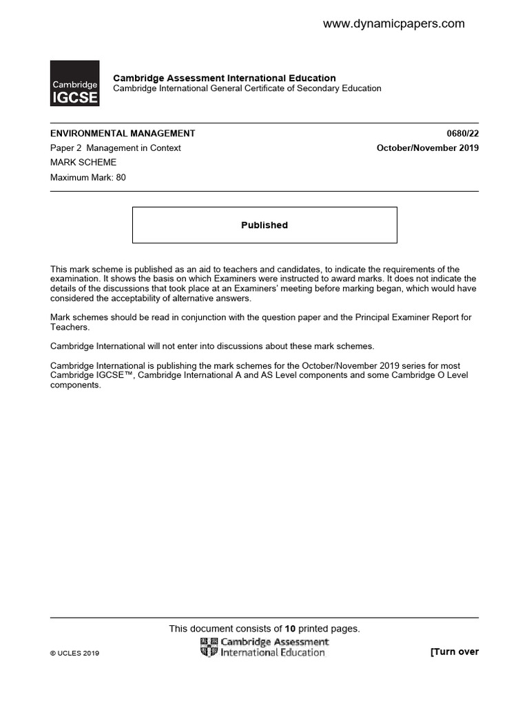 Cambridge Assessment International Education: Environmental Management ...