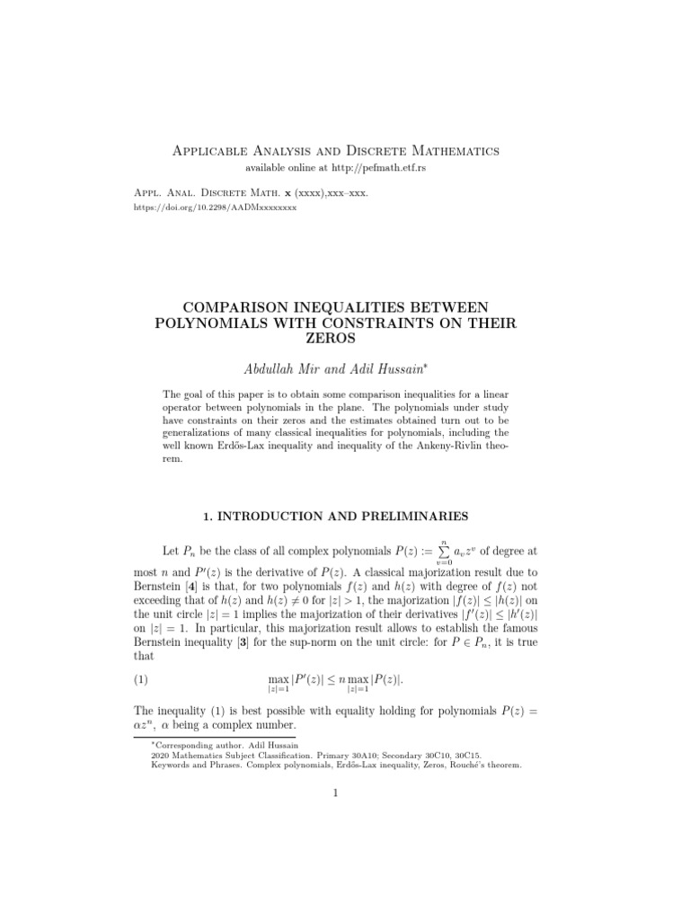 Comparison Inequalities Between Polynomials With C | PDF | Inequality ...