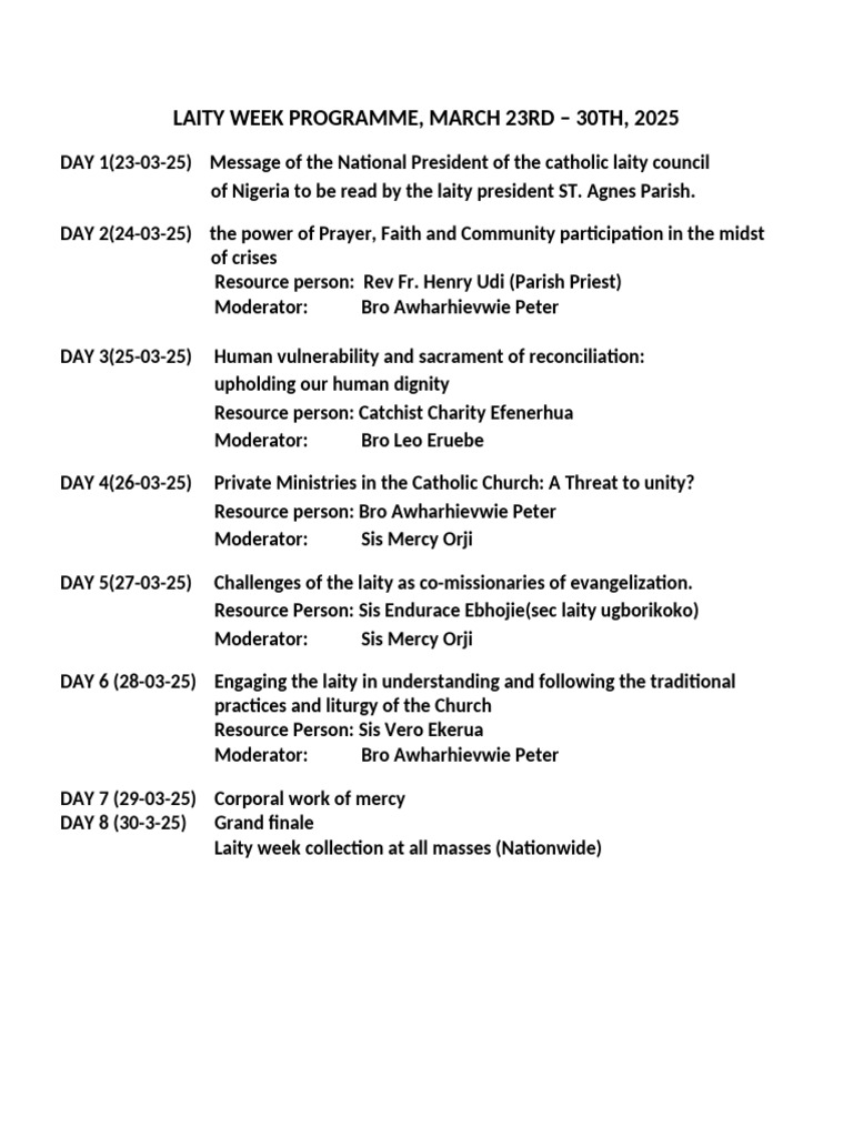 Laity Week Programme | PDF