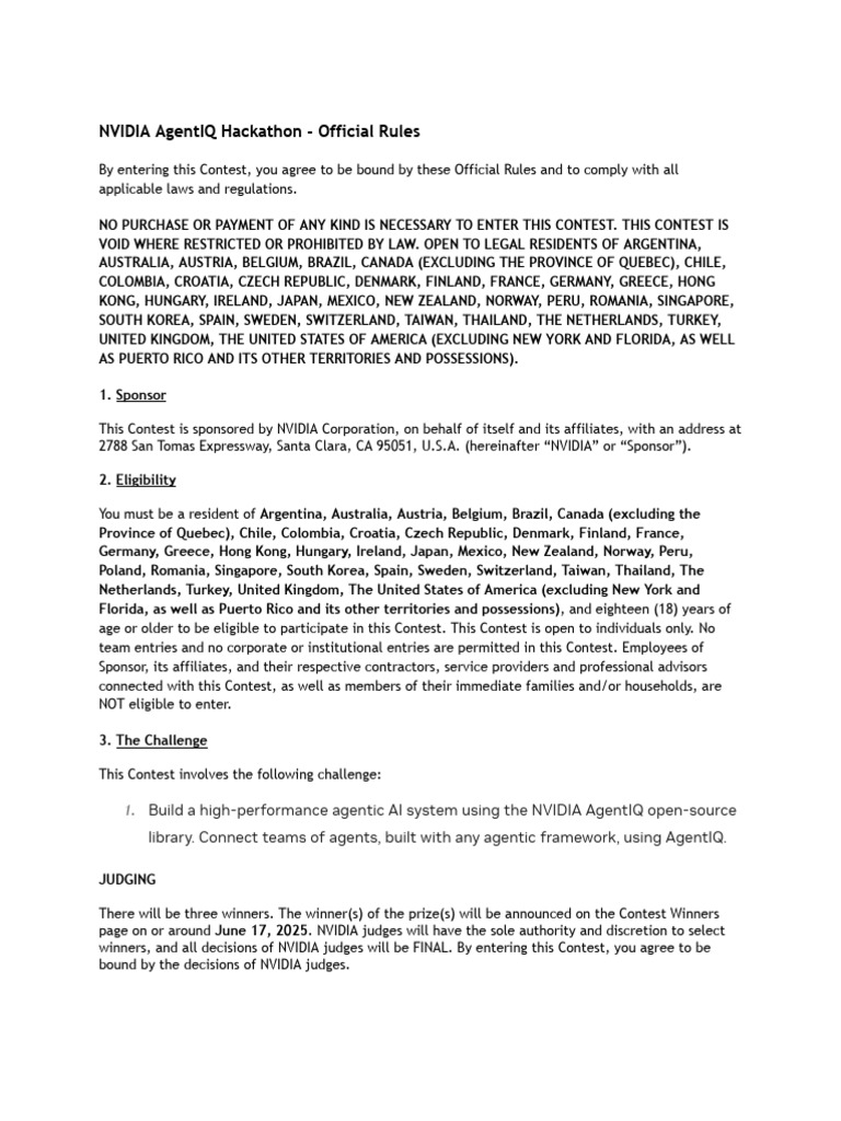NVIDIA AgentIQ Hackathon Rules | PDF | Justice | Crime & Violence
