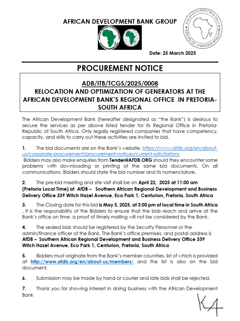Generator Relocation Tender in Pretoria | PDF