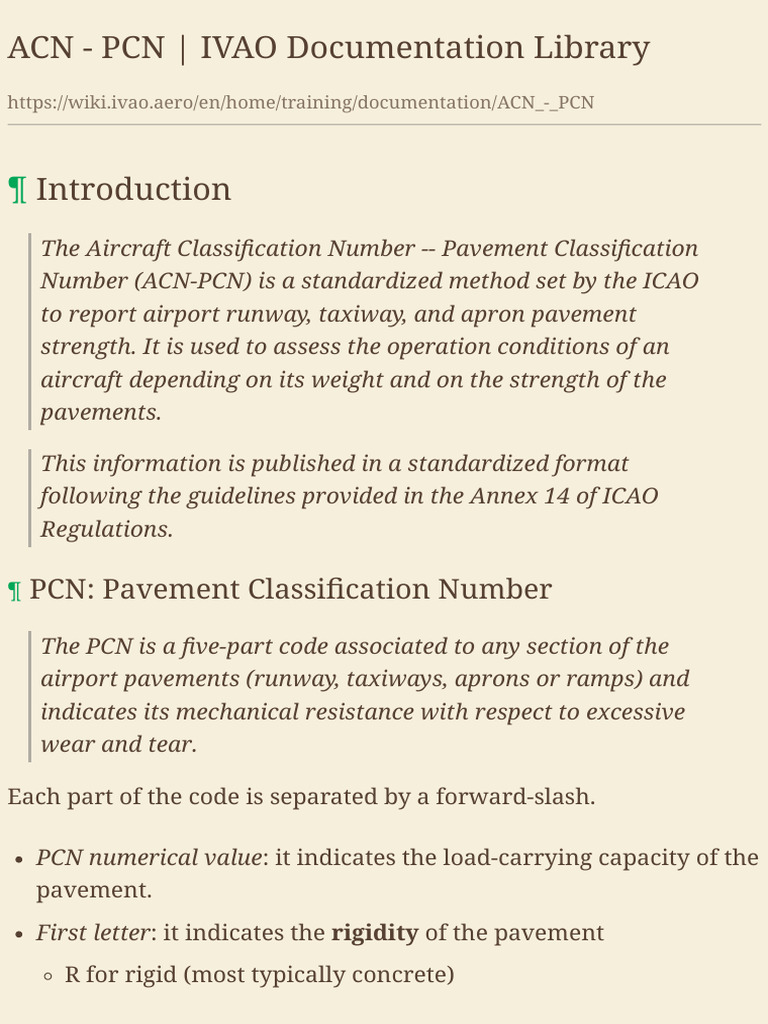 ACN - PCN IVAO Documentation Library+ | PDF