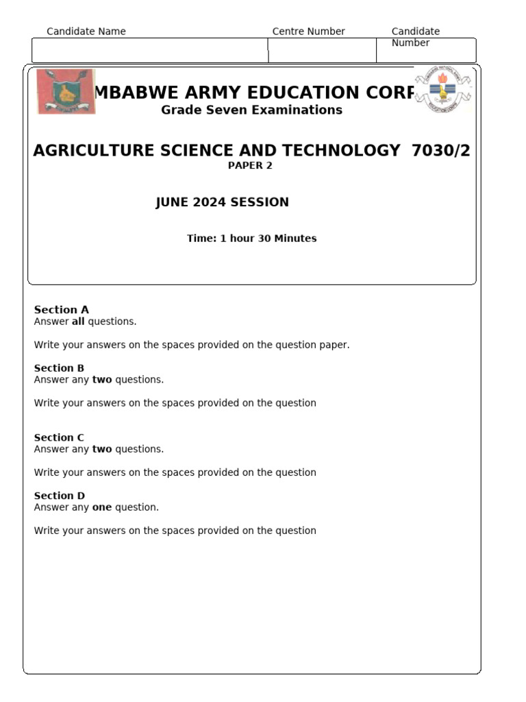 Final Zaec 2024 Grade 7 Agriculture Paper 2 | PDF | Pest (Organism ...