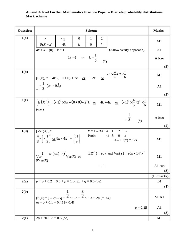 1.4 Discrete Exam Answers | PDF | Probability Theory | Probability ...