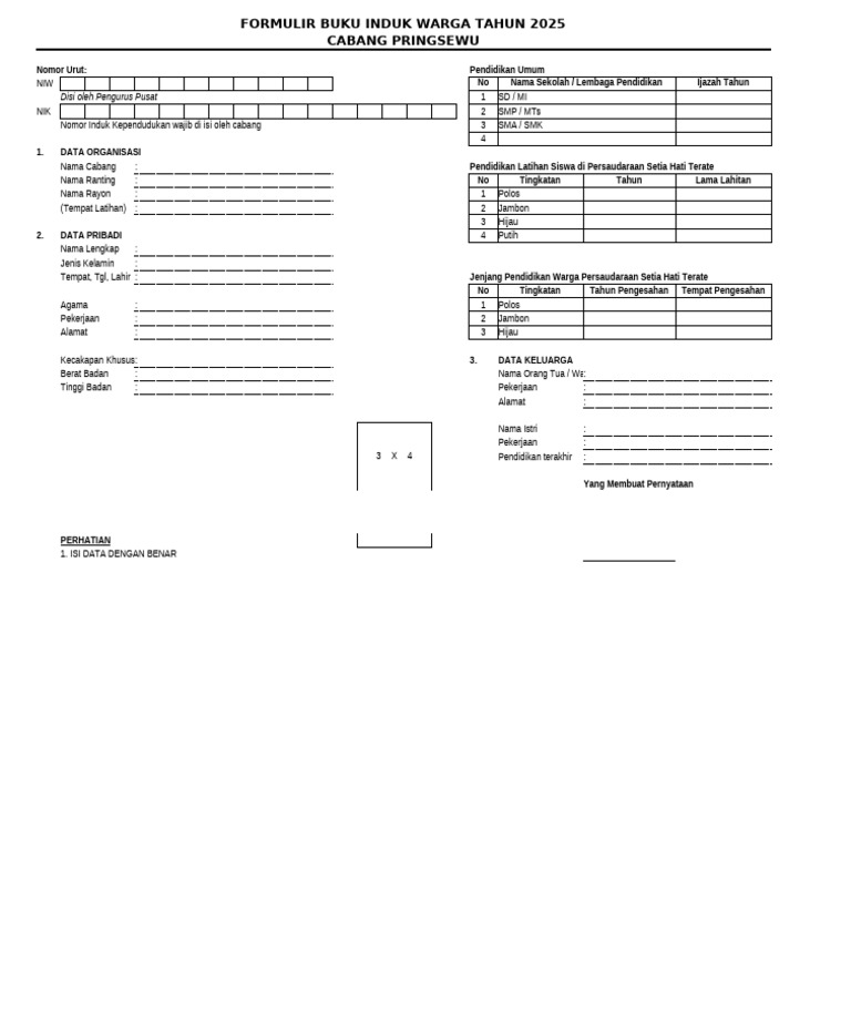 Formulir Buku Induk Warga | PDF