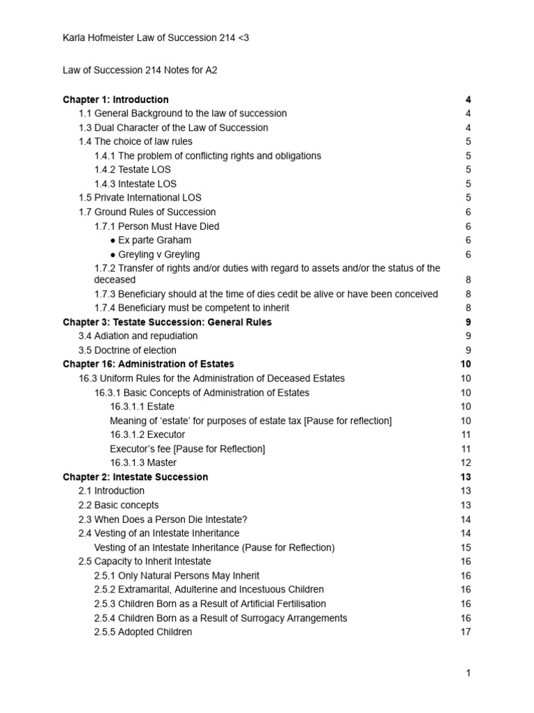Law of Succession 214 Notes For A2 | PDF
