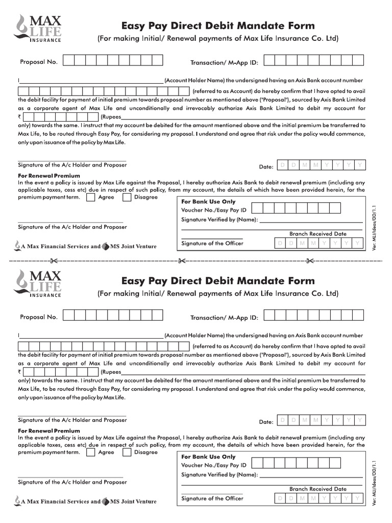 Easy Pay Direct Debit Mandate Form (1) - 1 | PDF