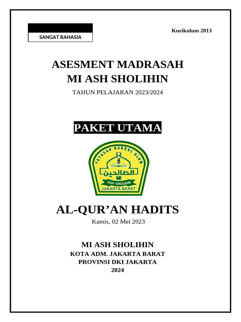 Soal Um Al Quran Hadits Kkm | PDF