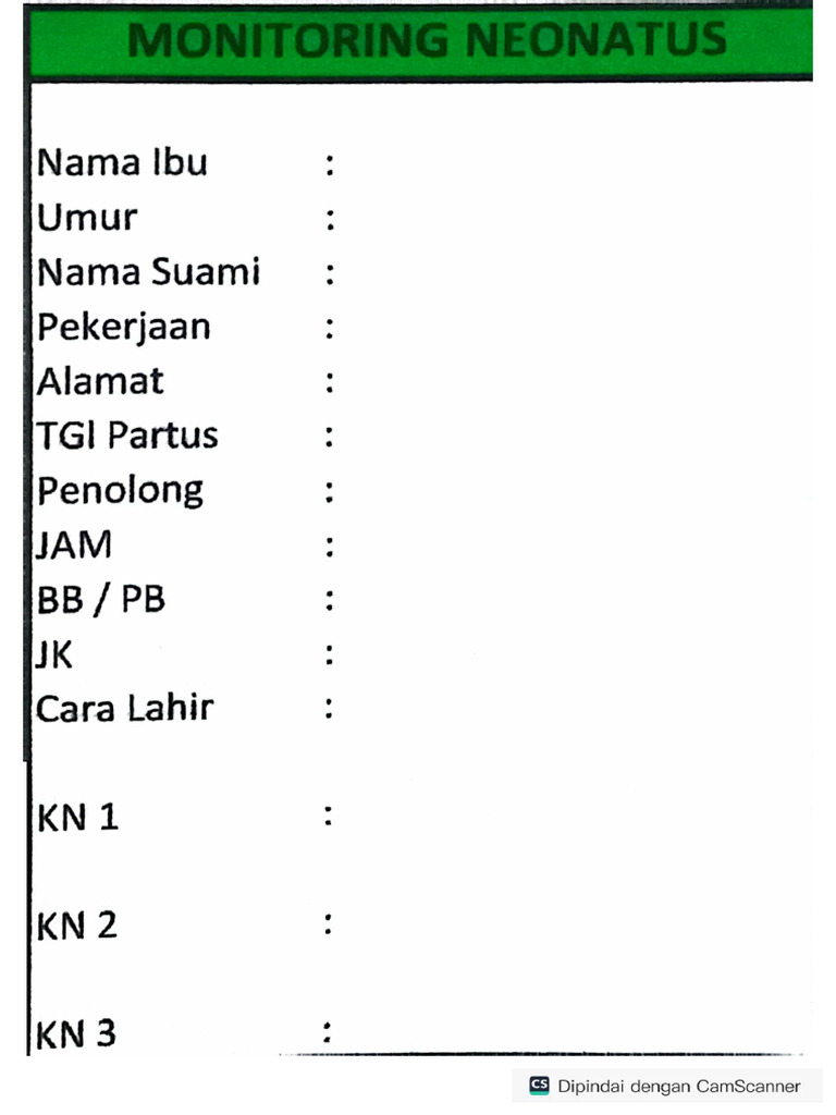 Kartu Monitoring Neonatus | PDF