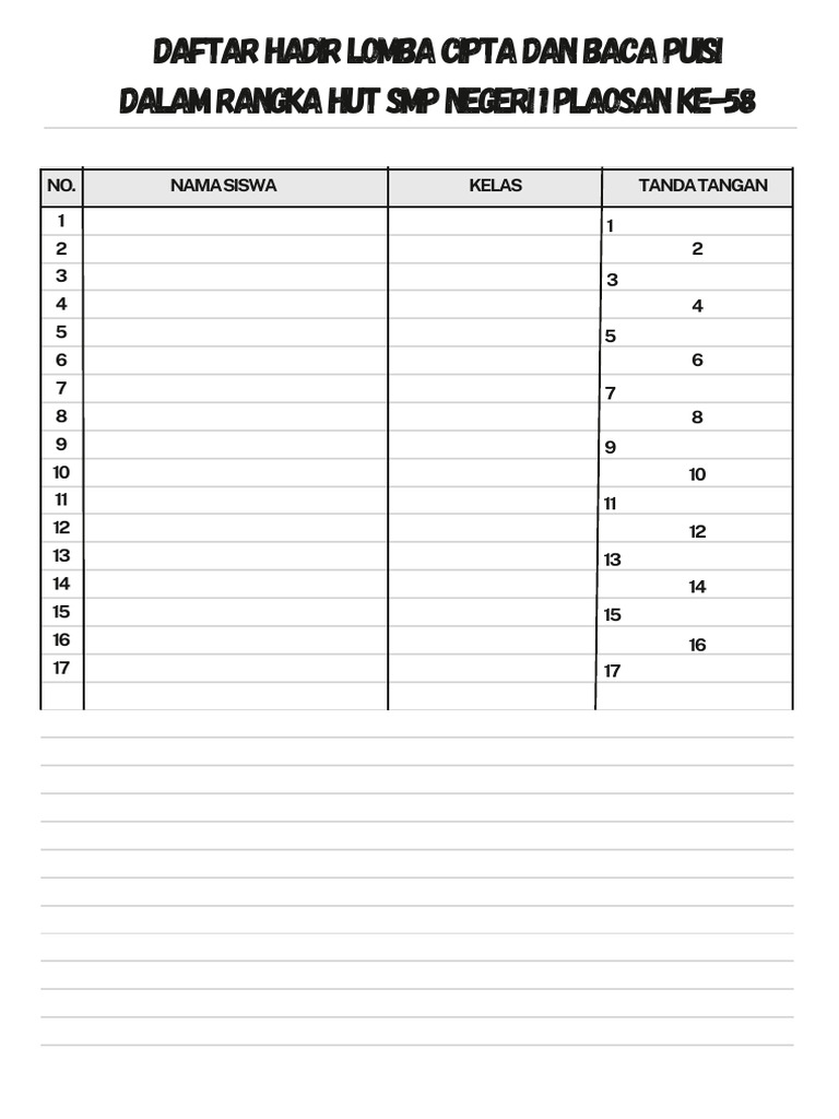 Black and White Minimal Lines Attendance Sheet Document (5) | PDF