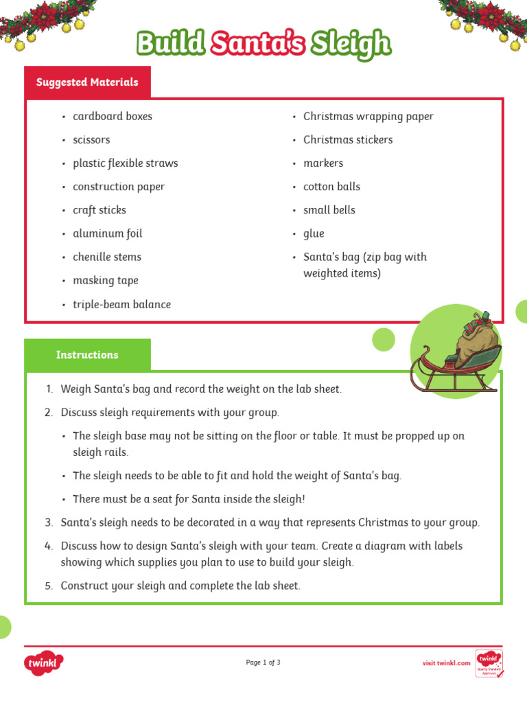 Color Build Santa a New Sleigh STEAM Activity | PDF