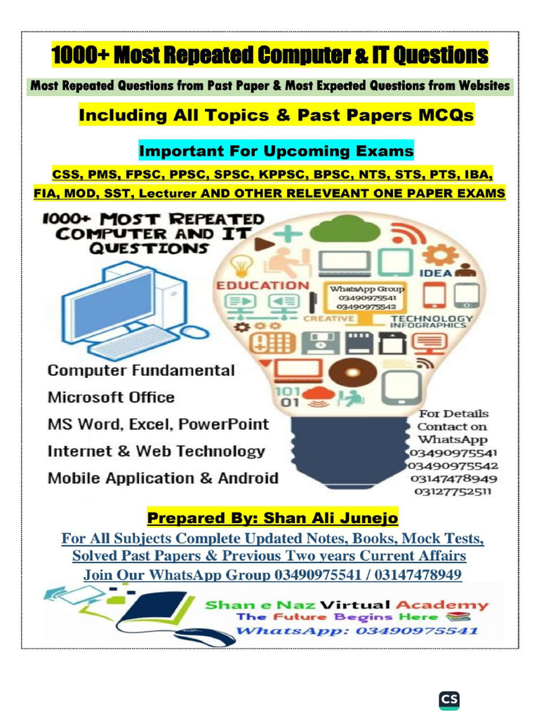 1000+ Computer, IT & Mobile Questions Important For All Exams by Shan ...