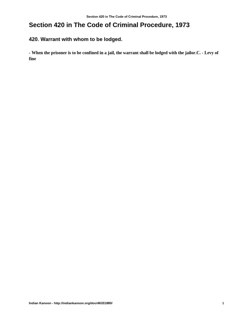 Section 420 in The Code of Criminal Procedure 1973 | PDF