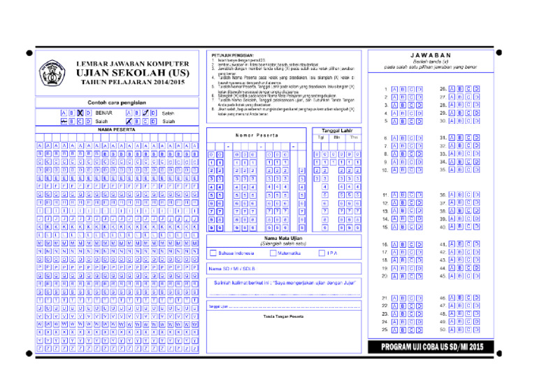 Contoh LJK US 2015 | PDF