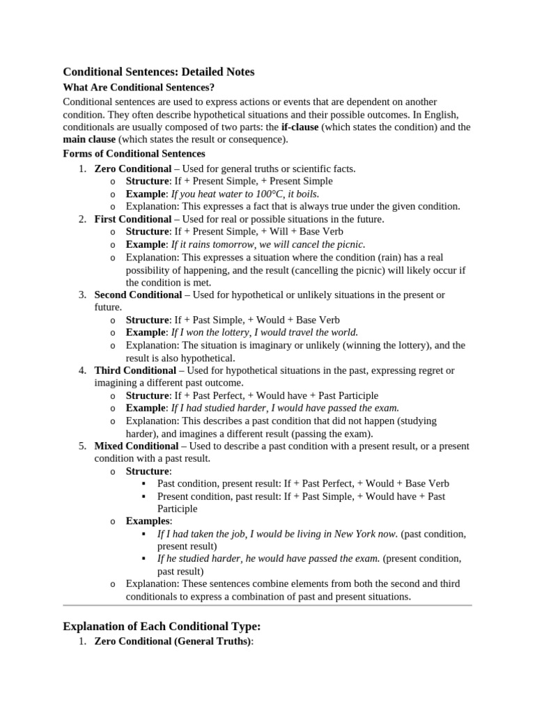 Notes On Conditional Sentences | PDF | Grammar | Languages