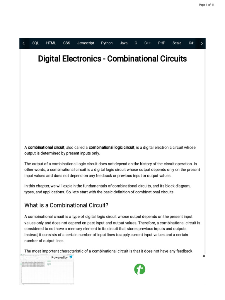 Combinational Circuits in Digital Electronics | PDF | Subtraction ...