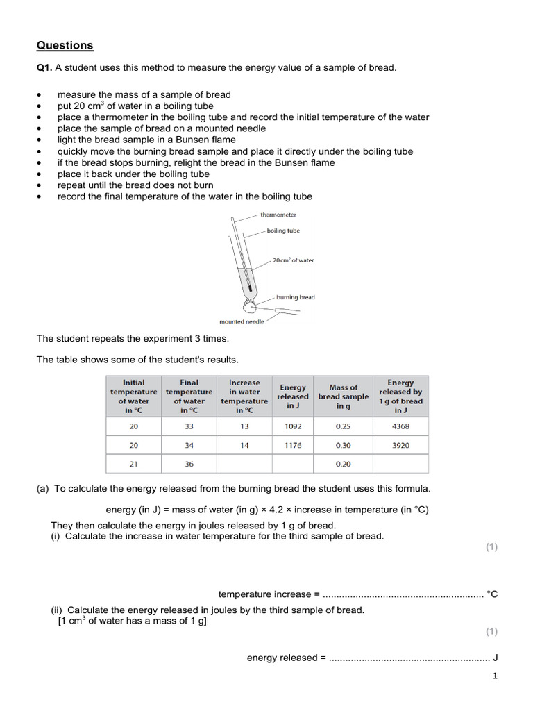 Measuring Energy in Food Samples | PDF | Temperature | Physical Chemistry