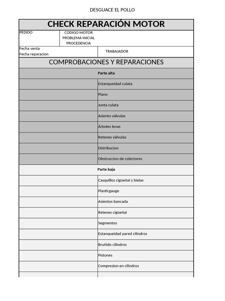 Check Reparacion Motores | PDF